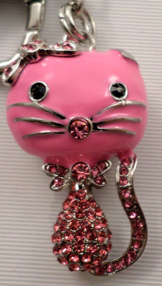 Rhinestone Bling Bubblegum Pink Kitty Cat Lover Kitten Key Chain Purse ...