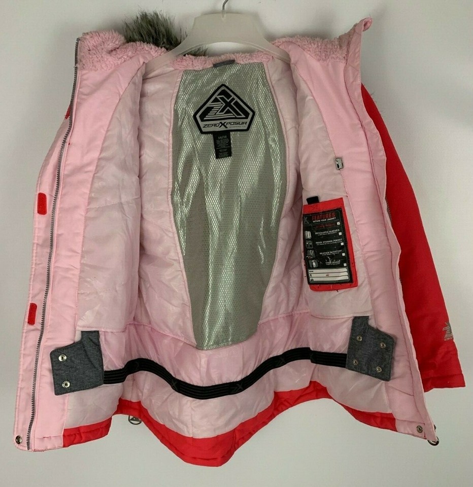 Girls ZeroXposur Winter Jacket Coat Pink Teaberry Grey Faux Fur Trim ...