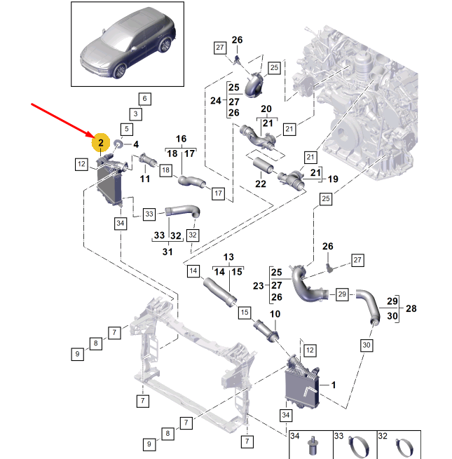 PORSCHE CAYENNE 9YA Right Charge Air Cooler PAB145804B NEW GENUINE | eBay