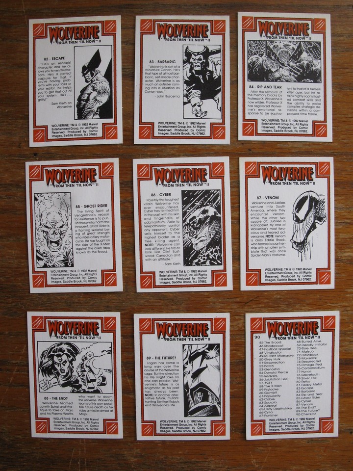 WOLVERINE FROM THEN TILL NOW TRADING CARDS 82-90 MARVEL 1992 COMIC BOOK ...