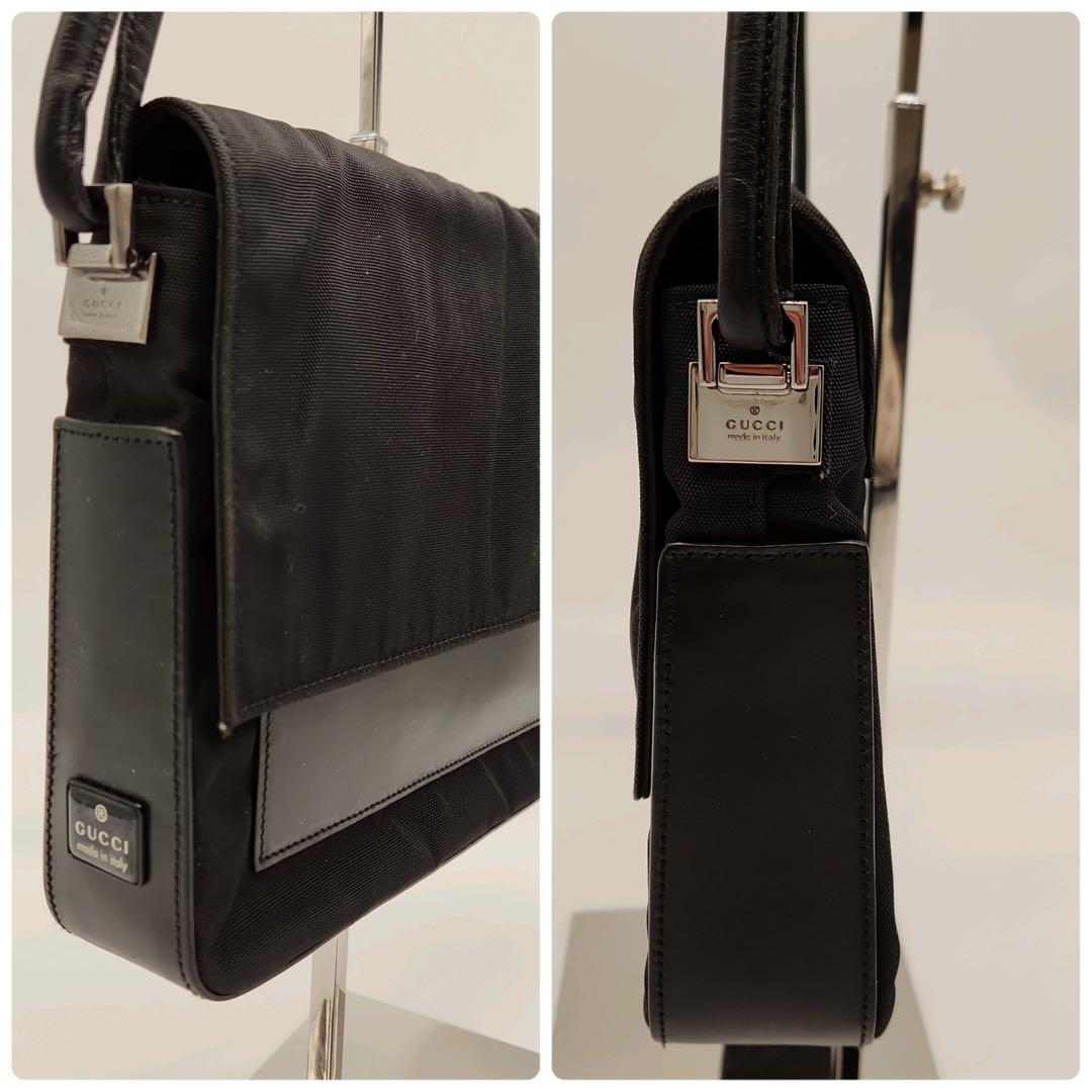 GUCCI Messenger Shoulder Bag Pad Lock Logo Black Nylo… - Gem