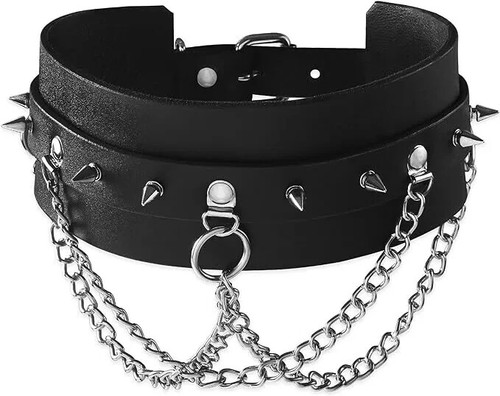 Cowhide Leather Necklace Neck Choker Cool Punk Gothic Collar for Women ...