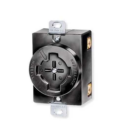 Hubbell HBL20403, 3 Pole 4 Wire, 30 amp, 600V Hubbellock Receptacle for ...