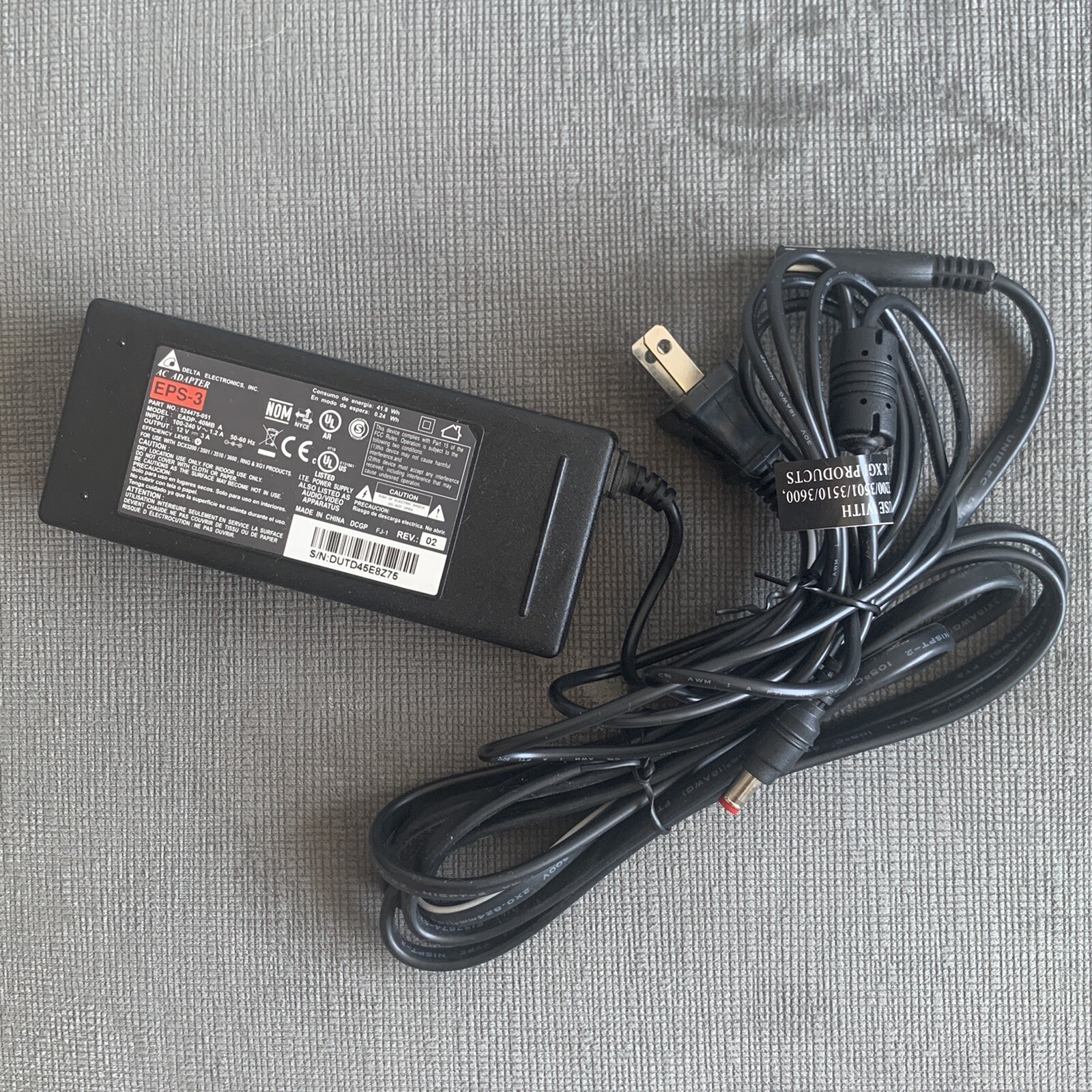 DELTA AC POWER ADAPTER EPS-3 EADP-40MB A 100-240V 50-60HZ 1.2A 12V 3A ...