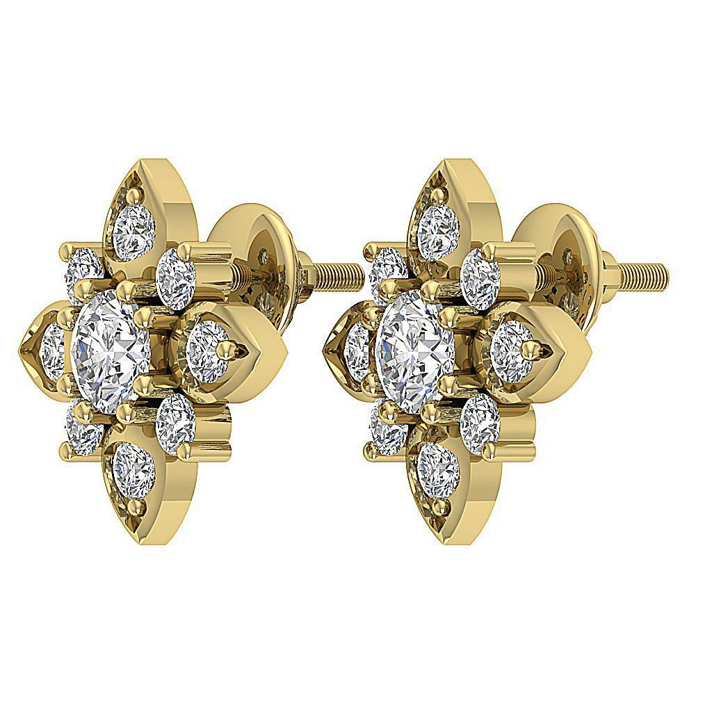 Flower Cluster Studs Earring Round Diamond I1 G 1.45 Ct White Yellow ...