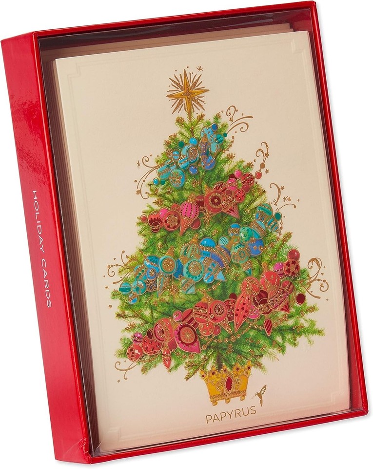 Elegant Christmas Cards Boxed Set - 12 Tree Designs with Gold Lined ...