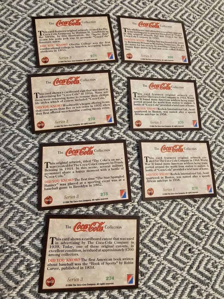 Vintage 1995 Coca Cola Trading Cards- Series 3- Set Of 40- Collect-A ...