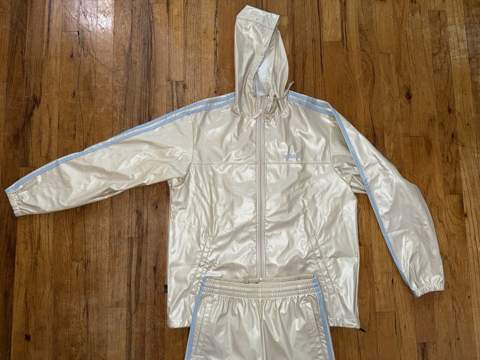 RARE Adidas PVC Tracksuit Set Pants & Jacket Plastic Shiny Rain Glanz ...