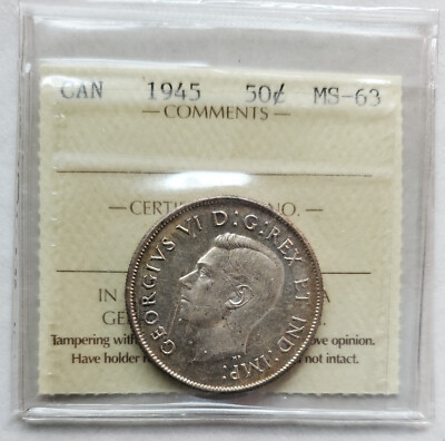 1945 CANADA SILVER 50 CENTS - ICCS CERTIFIED MS63 - KING GEORGE VI ...