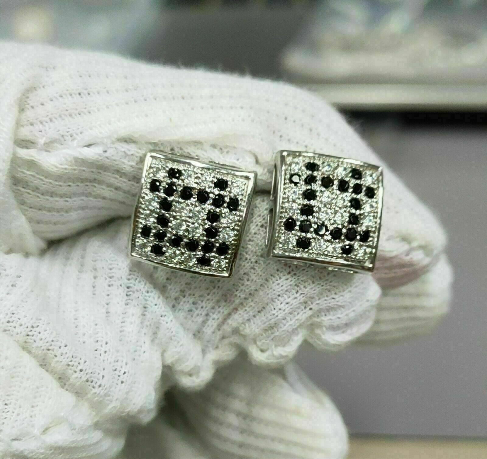 1.7Ct Simulated Diamond Men's Square Stud Earing 14k White Gold Plated ...