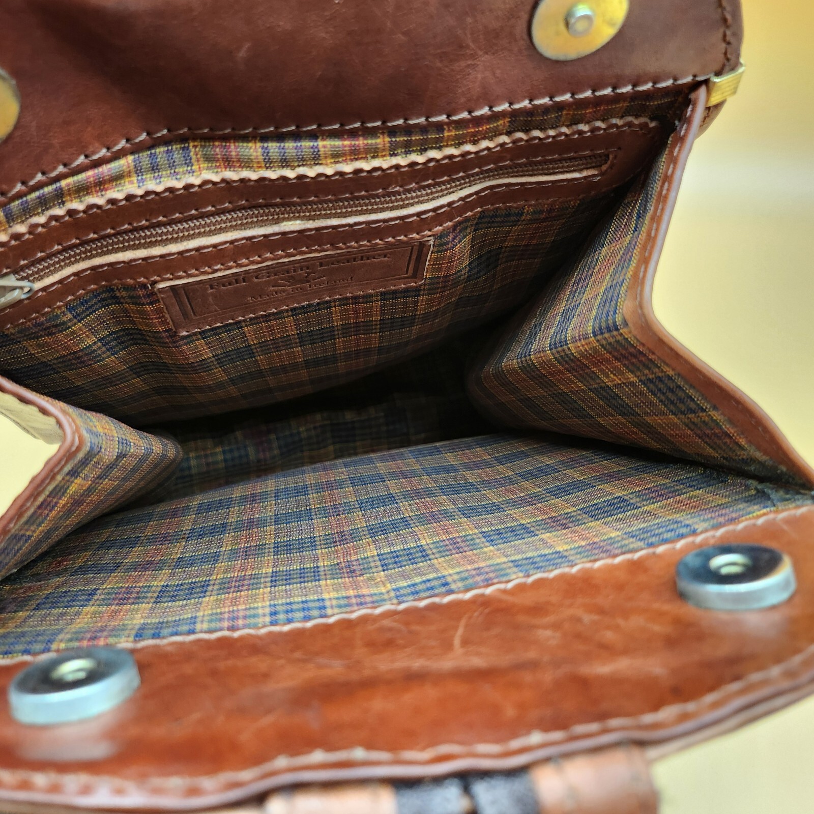 INTI Full Grain Leather Made in IRELAND Brown Zipper Strap Backpack ...