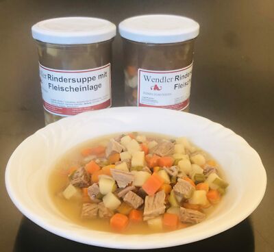 (29,95 EUR/l) Rindersuppe mit Fleischeinlage hausgemacht im Glas (400ml ...