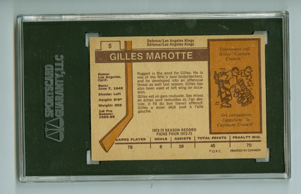 Gilles Marotte Autographed 1973-74 O-Pee-Chee #5 Kings SGC Authentic ...