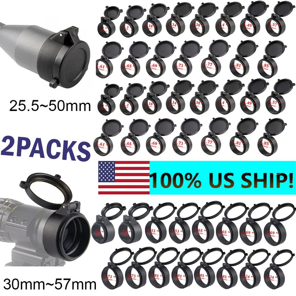 2x For Caliber Flip Up Scope Covers Rifle Scope Protect Objective Cap ...