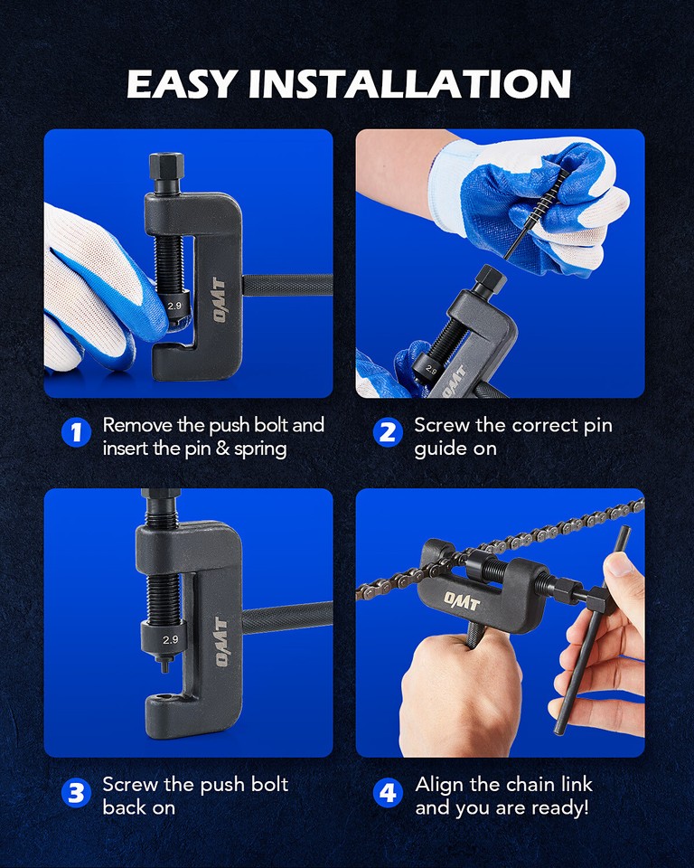 OMT 19pc Motorcycle Chain Rivet Tool Kit with 5 Break Tips 3 Anvils C ...