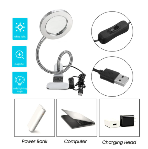 8X MAGNIFIER LAMP Magnifying Glass USB Powered Nail Beauty Clip On Desk ...
