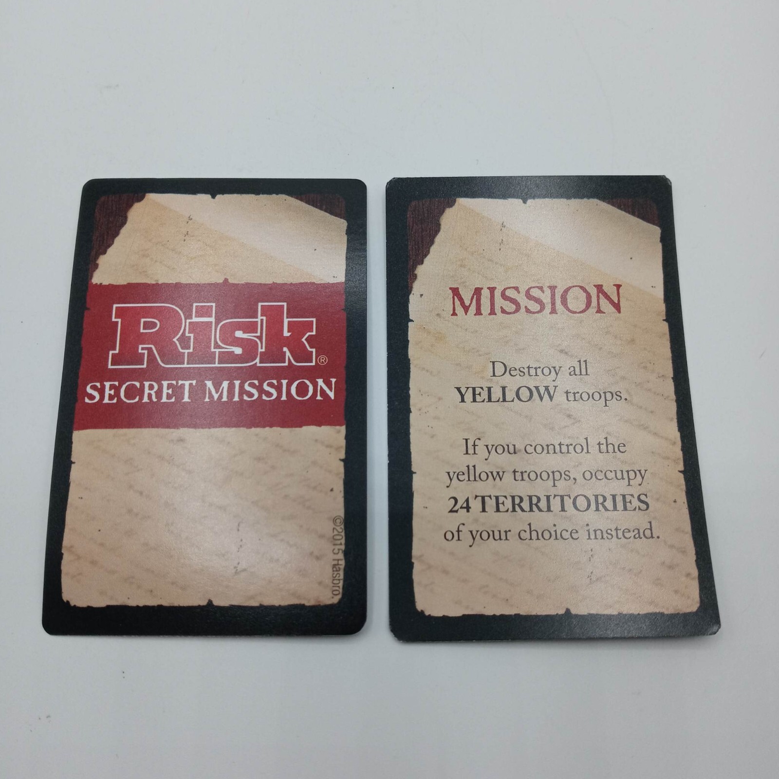Risk 2015 SECRET MISSION CARD Destroy Yellow Troops Game Replacement ...