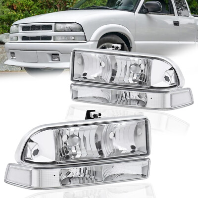 Chrome w/Clear Corner Headlight Bumper Headlamp For 98-2004 Chevy S10 ...