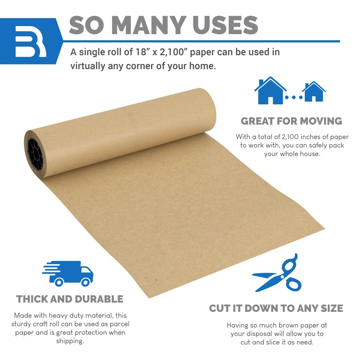 Brown Jumbo Kraft Paper Roll - 18" x 2100" (175') Made in The USA ...