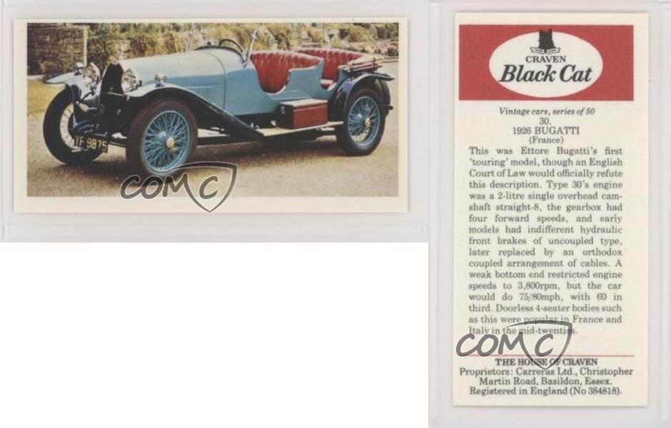 1976 Carreras Craven Black Cat Vintage Cars Tobacco 1926 Bugatti #30 ...