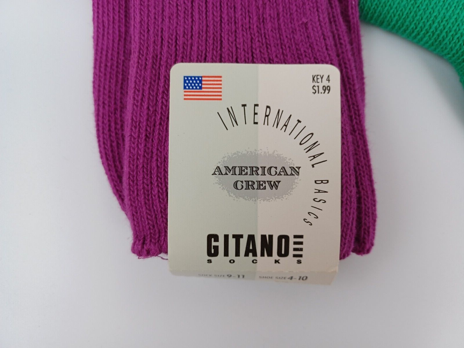 Vintage GITANO Womens American Crew Socks Fits 9-11 Pink Green Purple ...