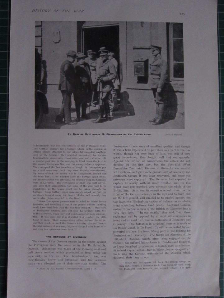1918 WWI WW1 PRINT ~ SIR DOUGLAS HAIG MEETS M. CLEMENCEAU ON BRITISH ...