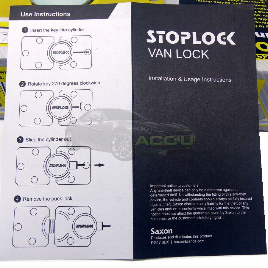 Stoplock Security Van Door Lock Yellow Anti-Theft Rear Side Hasp Pad ...