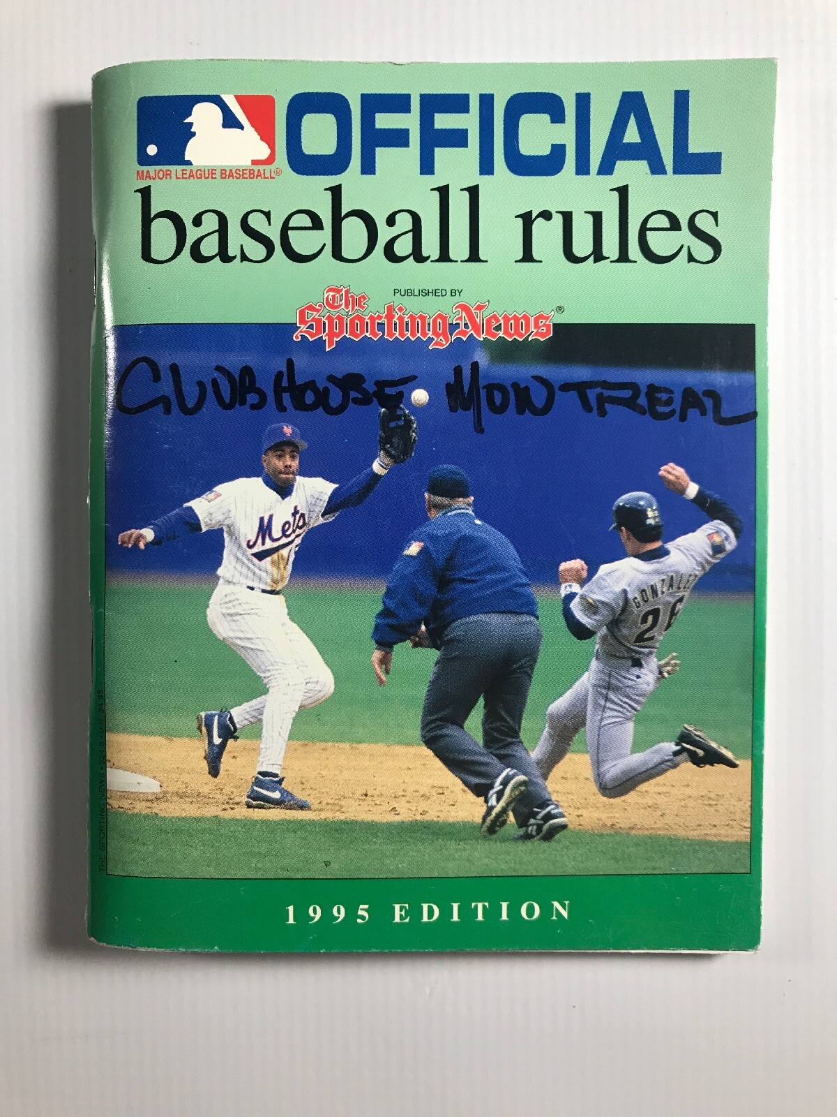 1995 Montreal Expos Visiting Team Game Used Official Baseball Rules ...