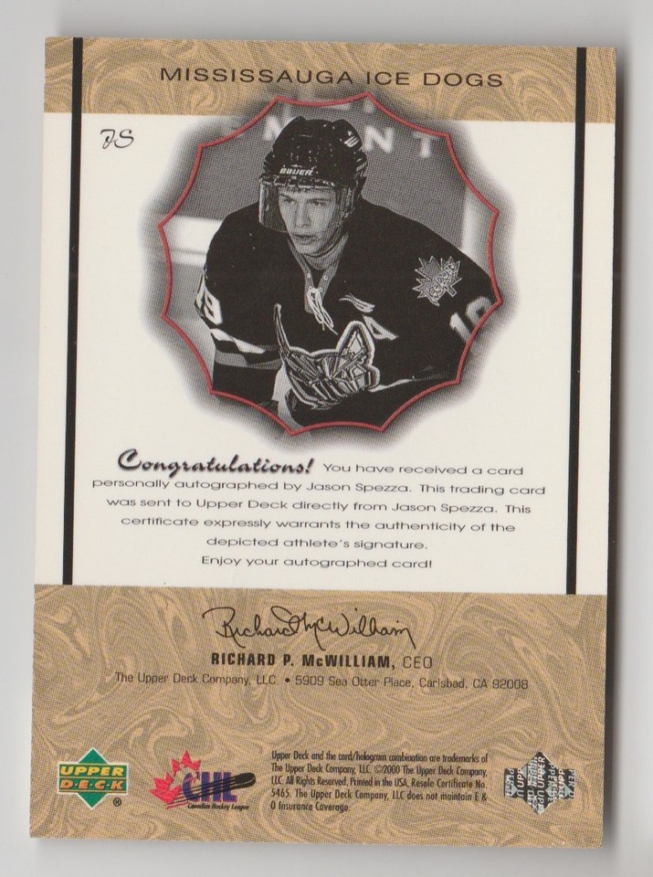 2000 UD PROSPECTS JASON SPEZZA SIGNATURES OF TRADITION SIGNED AUTO SP ...