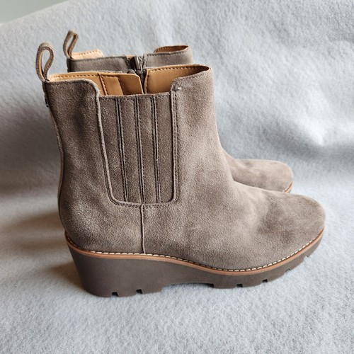Vionic Shoes Boots 8.5 Women's Taupe Aria Suede Ankle Boot Wedge Arch ...