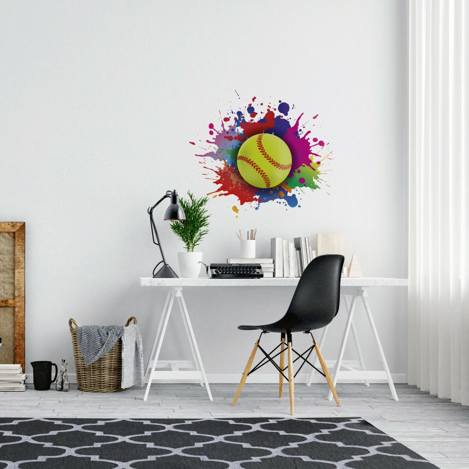 Removable Home Art Watercolor Ball Splat Wall Decal Vinyl Softball ...