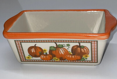 Ceramic Pumpkin Autumn Fall Mini Loaf Pan Candy Dish 6” Sunflowers ...