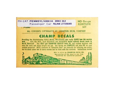Pennsylvania Railroad Decals, HO Champ PH-147, Passenger Car, Pullman ...