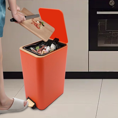 Modern Step On Garbage Bin 12L Step Trash Bin Orange Foot Pedal Trash ...