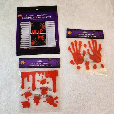 Lot of 3 NEW Greenbrier Halloween Help Me Bloody Hands House Window ...