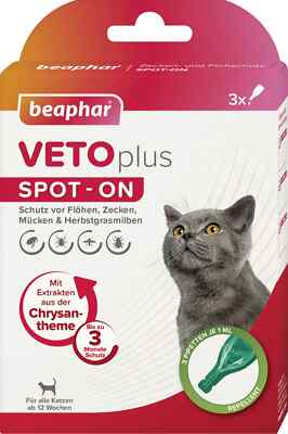 beaphar Zecken-und Flohschutz Katzen SPOT-ON (3 Pip,/ 1 ml) VETO Plus+ ...