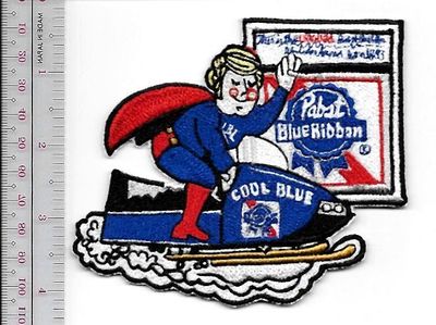 Snowmobile Beer Pabst Blue Ribbon Cool Blue Blond 1970 Promo Patch Vel ...