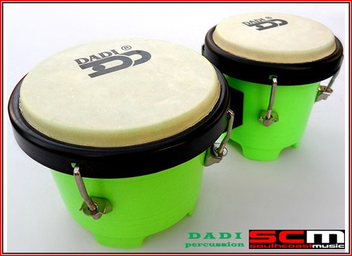 DADI 4½" & 5" GREEN MINI BONGO DRUMS TUNEABLE NATURAL SKINS PLASTIC ...