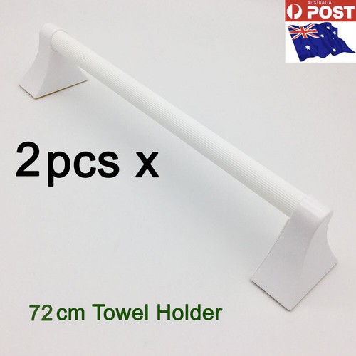 2x Plastic Towel Rail Holder 72cm Stick On Wall Mounted Bath Towels ...