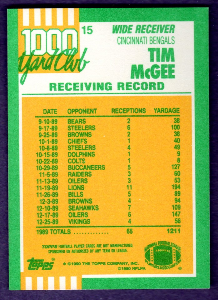 1990 Topps #15 Tim McGee Cincinnati Bengals | eBay
