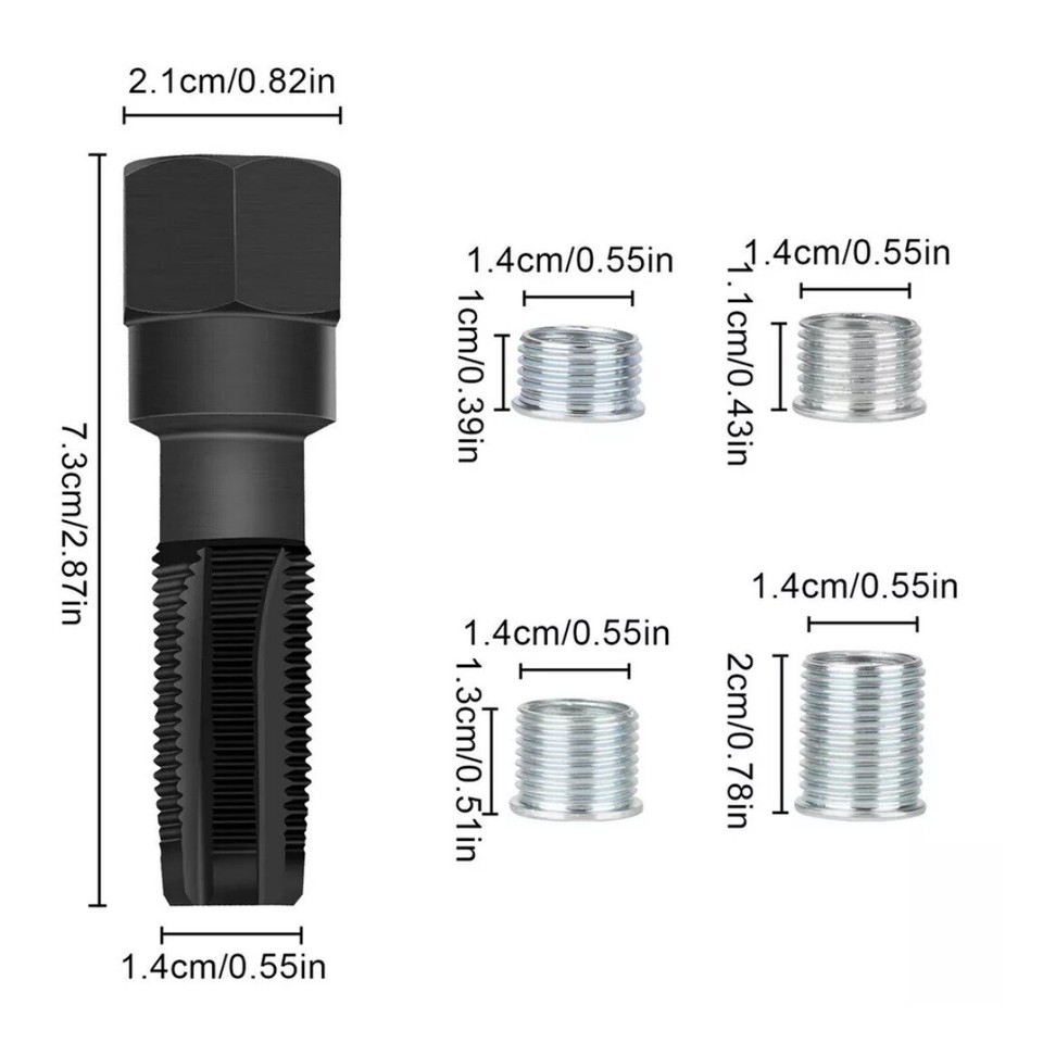 New Spark Plug Rethread Thread Repair Kit M14 x1.25mm Reamer Tap With 4 ...