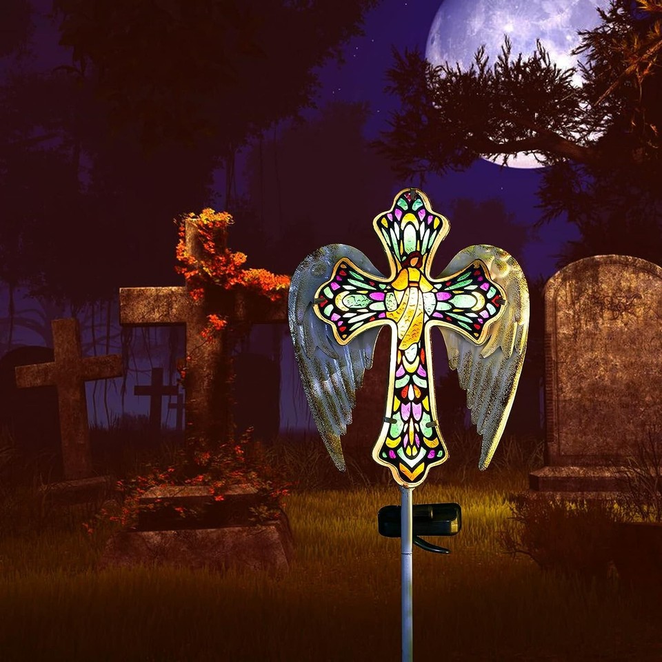 Memorial Solar Cross Lighted Yard Lawn Grave Cemetery Statue Garden ...