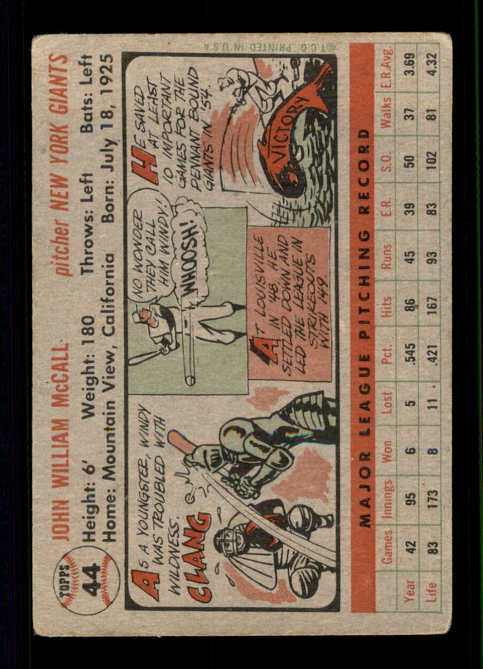 1956 Topps #44b Windy McCall Gray Back | eBay