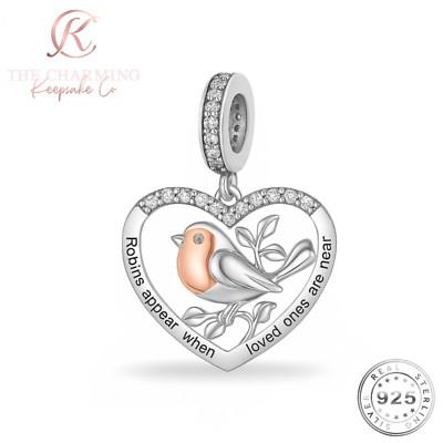 Robin Charm Genuine 925 Sterling Silver & Rose Gold- Appear when loved ...