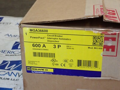NEW SQUARE D MGA36600 600 Amp 3P PowerPact 600V I line Circuit Breaker ...