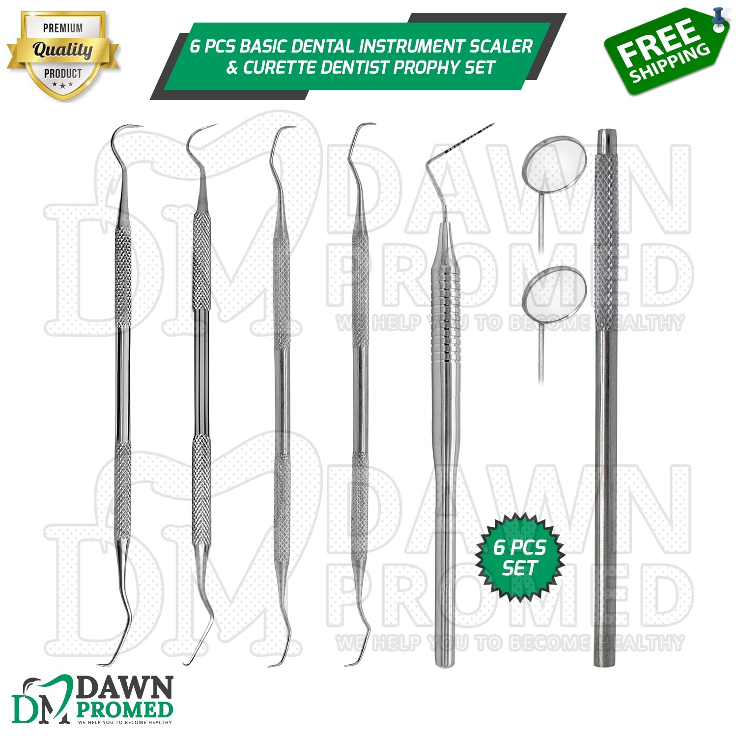 6 Pcs Basic Dental Instrument Scaler & Curette Dentist Prophy Set ...