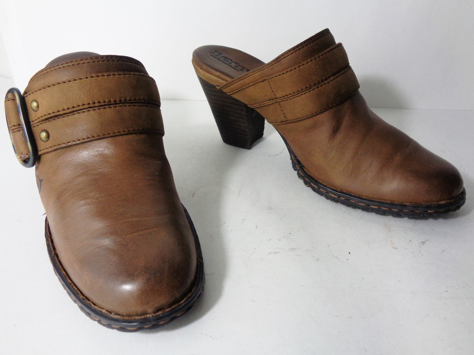 BORN Clogs Womens US 6M EUR 36.5 Taupe Leather High Heel Mule Shoes | eBay