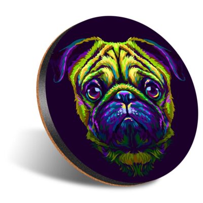 1x Round Coaster 12cm Pug Multicolored Head Dog #61103 | eBay UK