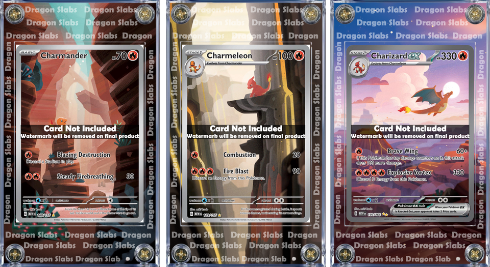 Pokemon 151 Charizard EX 199, Charmander 168, Charmeleon 169 Custom ...