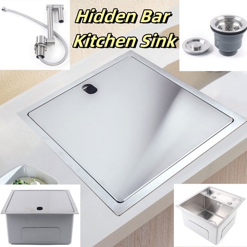 Stainless Steel Hidden Bar Kitchen Sink Indoor/Outdoor w/ Folding ...